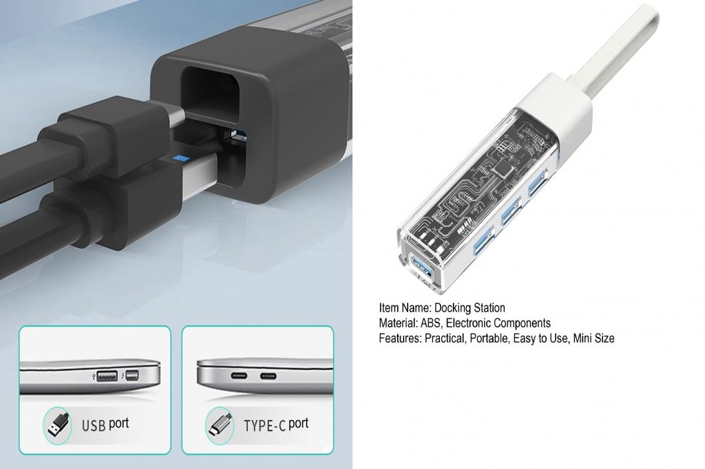 Hub Adapter 4-in-1 Usb-c Hub Docking Station with Transparent Shell ...