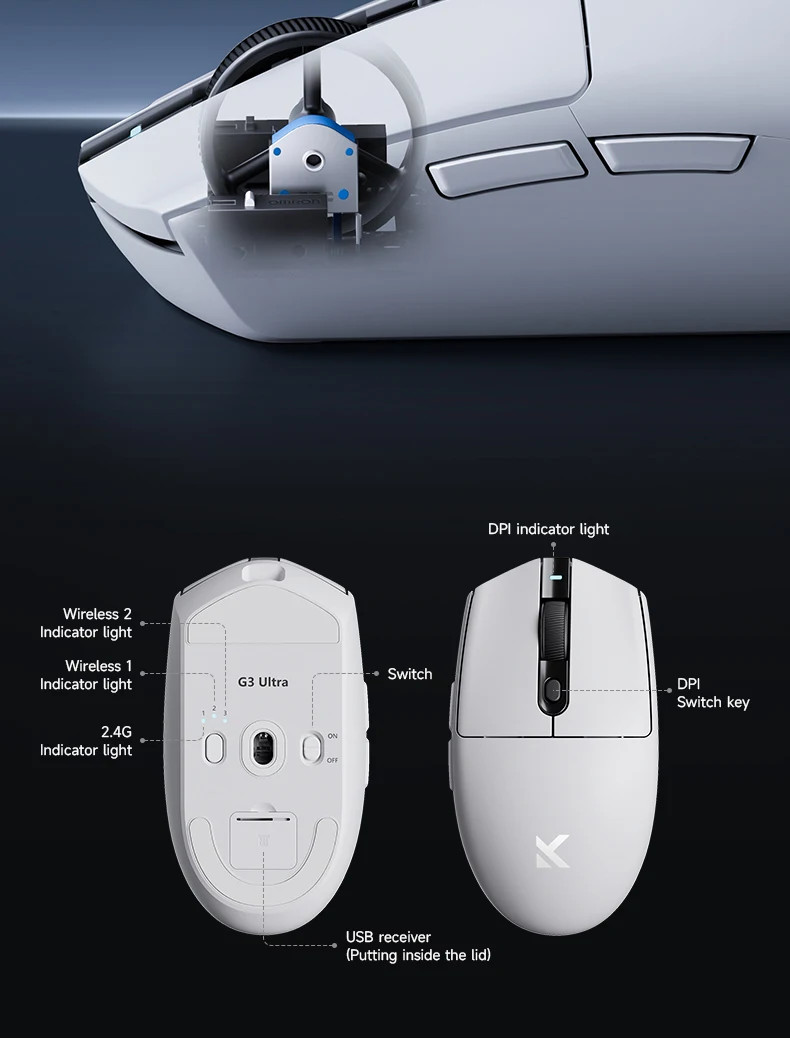 MCHOSE G3 Mouse 3mode Bluetooth Wired 2.4g PAW3395 Lightweight Design Ultra Long Battery Life ...