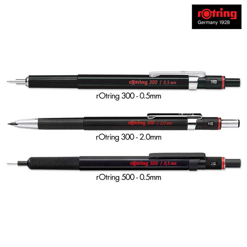 Rotring 300 / 500 High-End Nical Hexagonal Body 0.5/2.0 Black Clutch ...