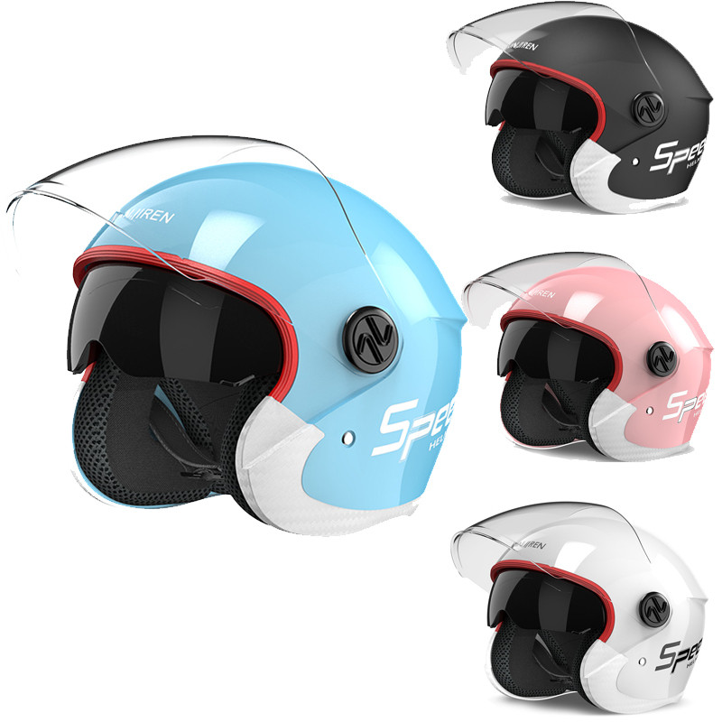 3/4 Helmet Casco Kart Scooter Motor Van Motorcycle Dual Lens Vintage ...