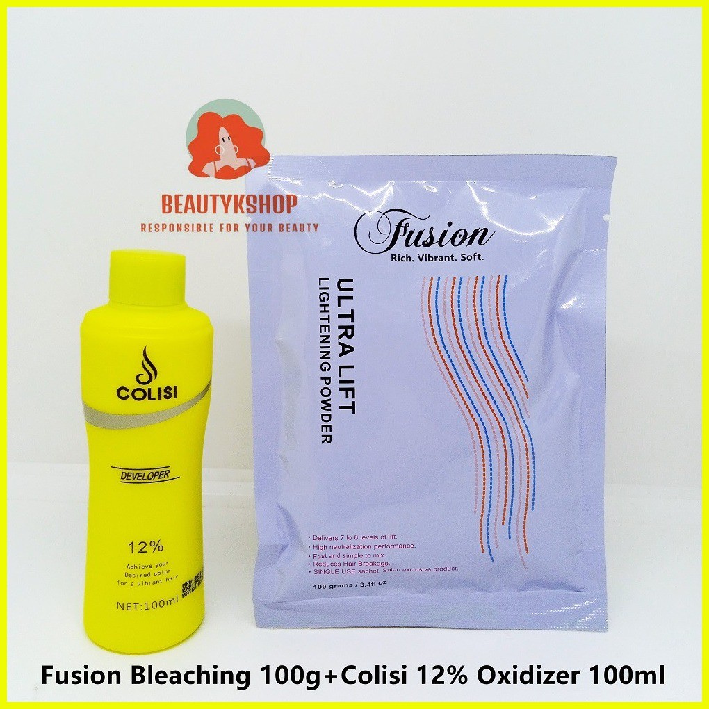 Hair Bleaching Set(FUSION Bleaching Powder 100g+COLISI Oxidizer 100ml ...