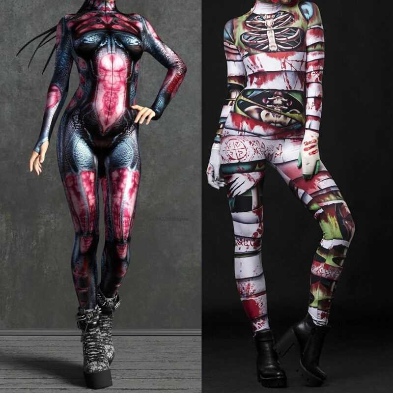 Horror Skull Zombie Armor Women Cosplay Haunted House Jumpsuit Costume ...