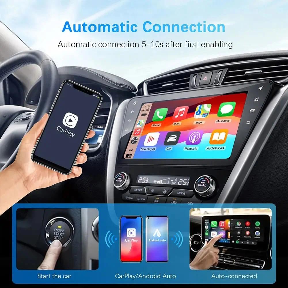 Wireless Carplay Android Auto Adapter 2 in 1 Mini Box Plug&Play CarPlay ...