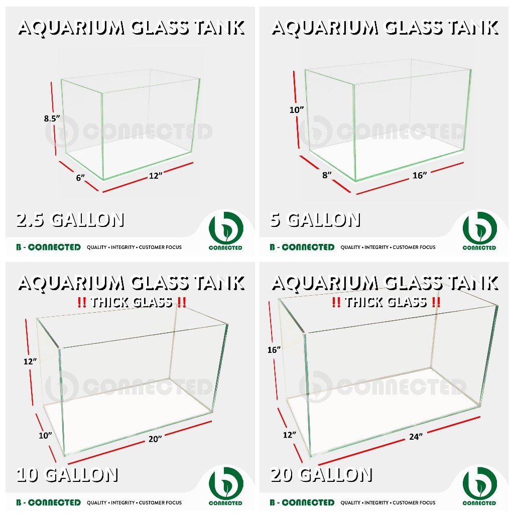 AQUARIUM GLASS TANK 2.5 & 5 GALLON BY B-CONNECTED ( FISH / SHRIMP ...
