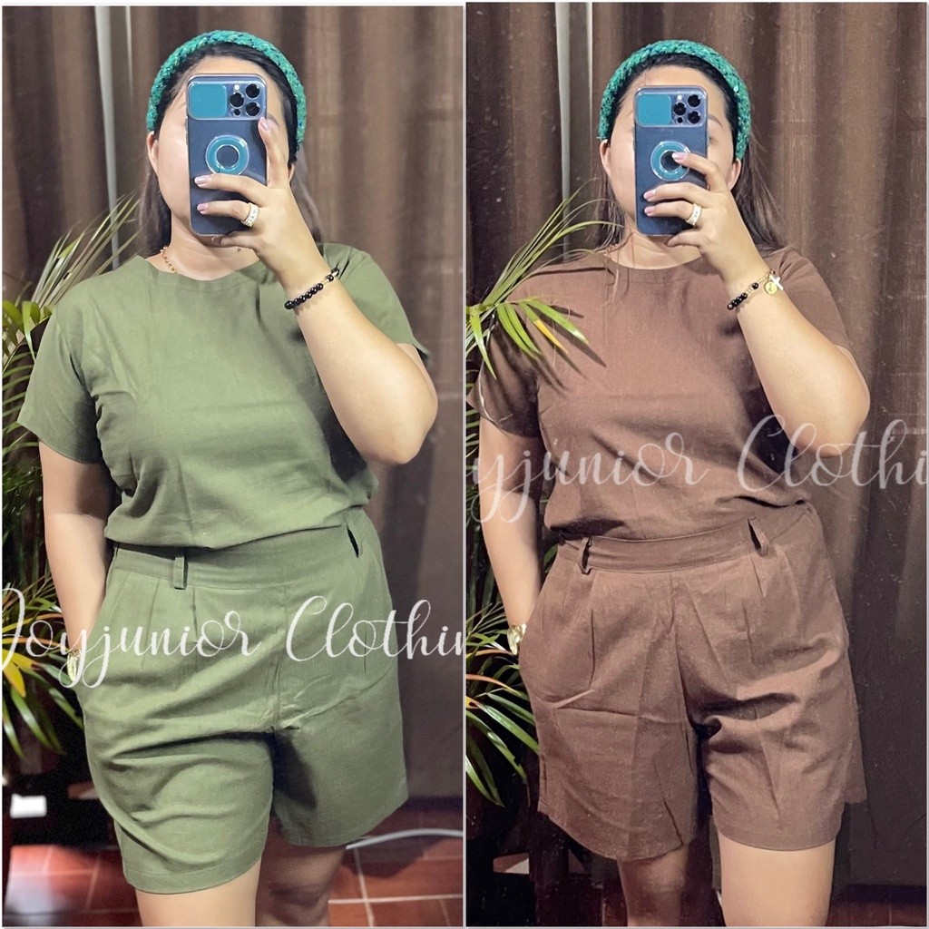 ♞Amelie Basic Highwaist Linen Coordinates | Freesize- Plus size fit ...