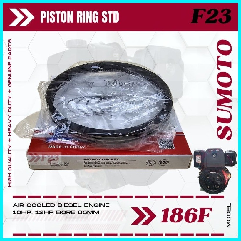 Piston Ring 186F, 186FA, 10HP, 12HP Std or 0.25 Sumoto Air Cooled ...
