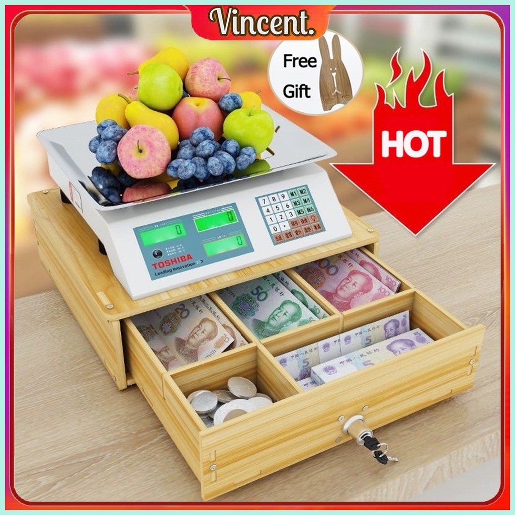 Desktop multi grid wooden cash register with built-in lockable cash ...