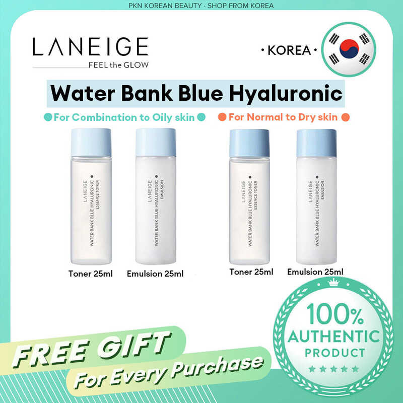 LANEIGE Water Bank Blue Hyaluronic Toner 25ml+Emulsion/Lotion 25ml ...