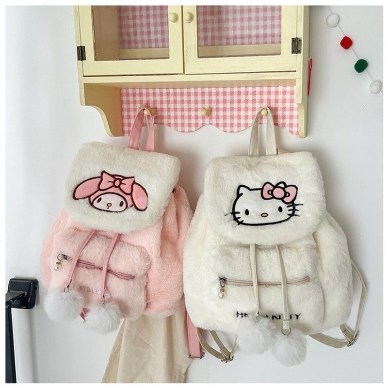 Anime Sanrio Plush Backpack Cute Hello Kitty Student Bag Kawaii Kuromi ...