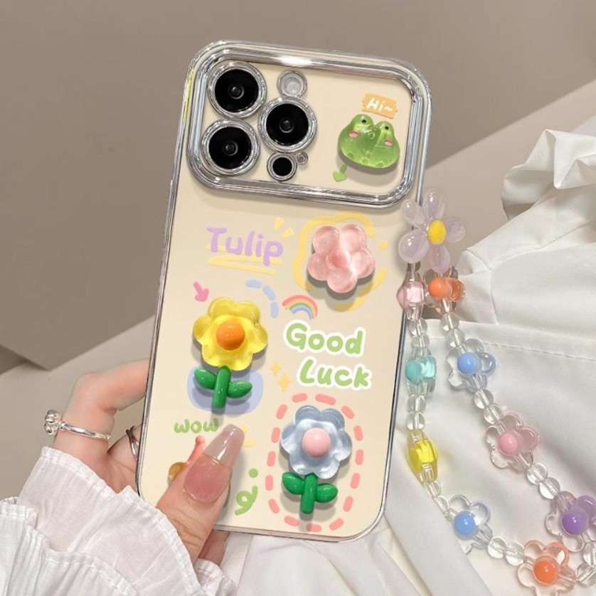 Cute Flower DIY Doll Phone Case + Lanyard for iPhone 11 16 15 14 13 12 ...
