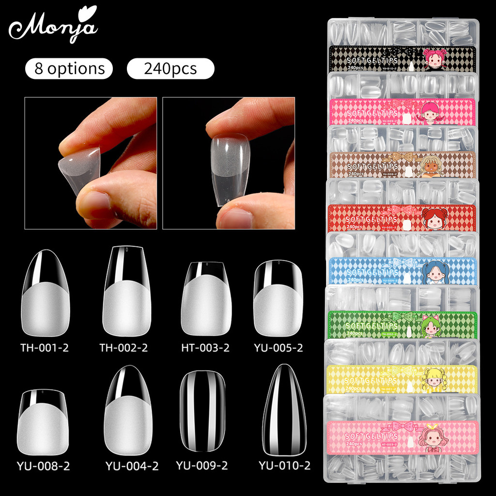 Monja 240Pcs Matte False Nail Tips Almond Coffin Fake Nail Tips Full ...