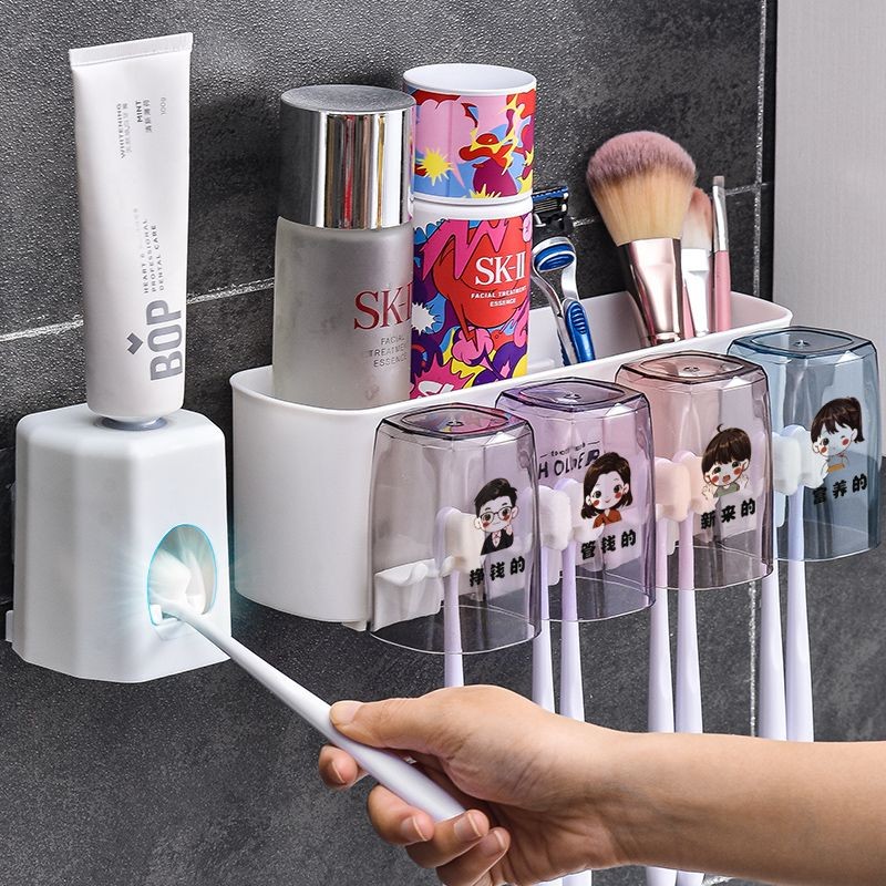 Toothbrush Rack No-Piercing Mouthwash Cup Tooth Brushing Bathroom ...