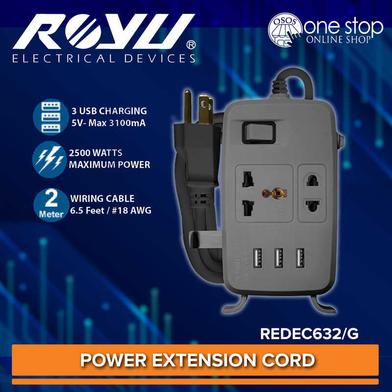 & Royu 2 Gang Power Extension Cord Cable Wire Na May One Main Switch ...