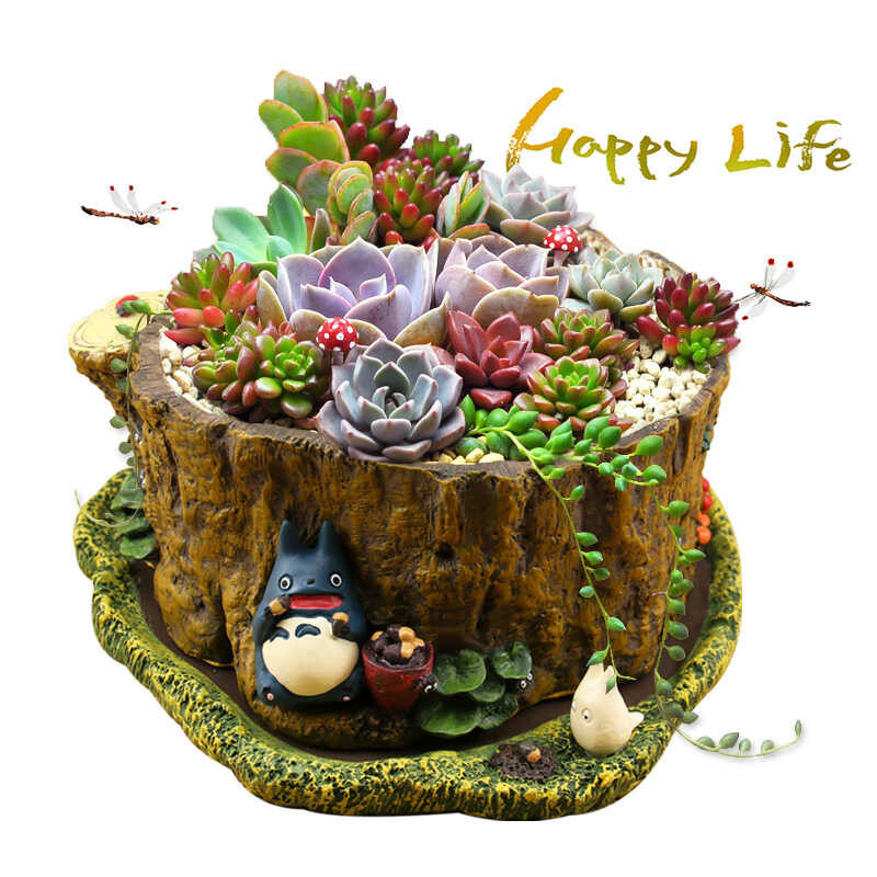 LY Cartoon Cute Desop Anime Cat Fig Set Resin Large Tree Stump Plant ...
