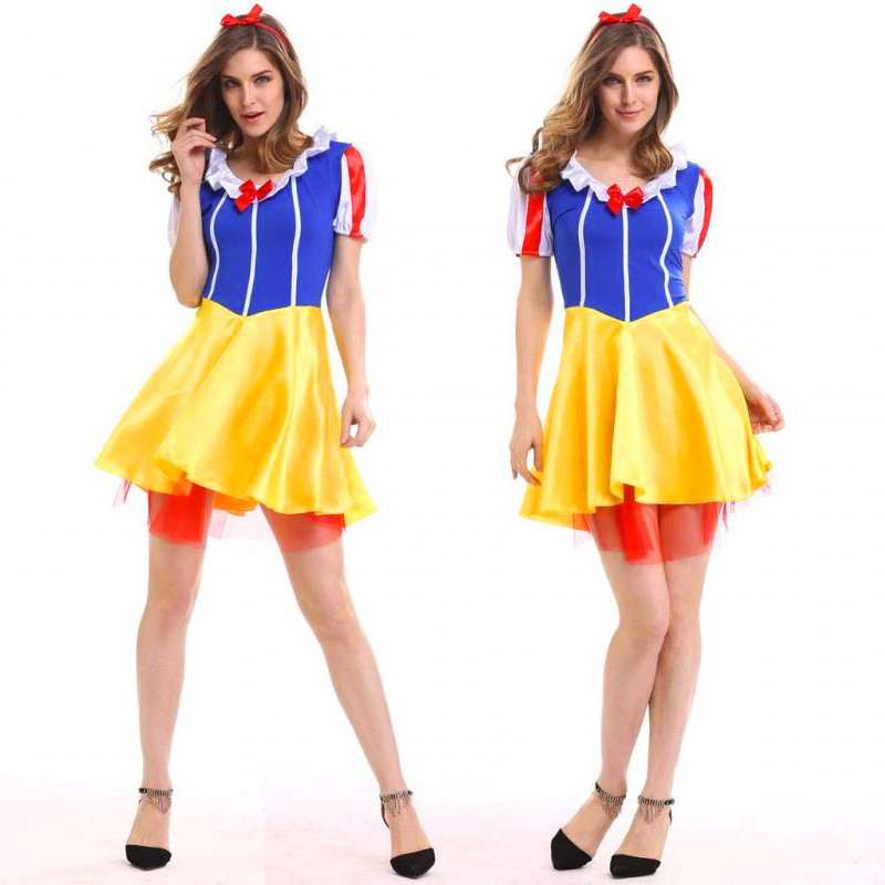 Princess Snow White Cosplay Costume For Adult Woman Fancy Dress Fairy Tale Halloween Yellow Blue ...