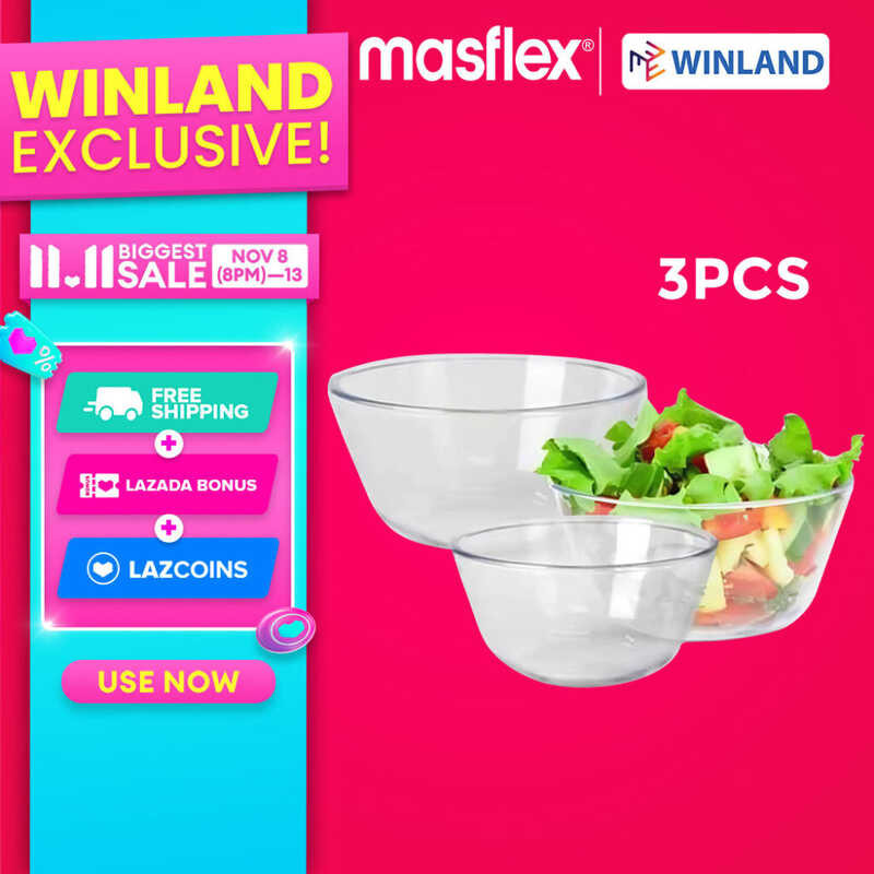 Masflex By Winland 3 Pieces Borosilicate Multipurpose Glass Bowl Set Fe ...