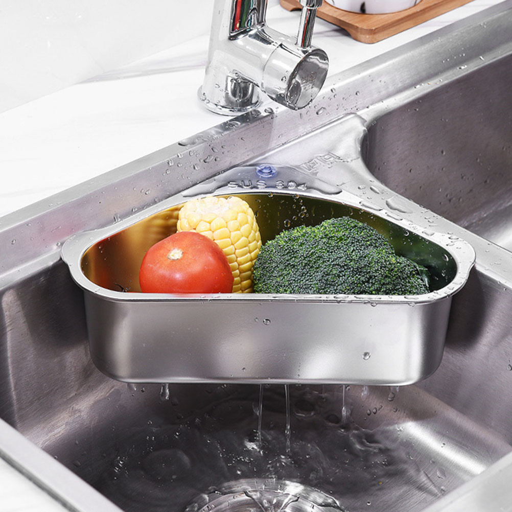 Stainless Steel Triangular Sink Strainer Sink Corner Rack Vegetable ...
