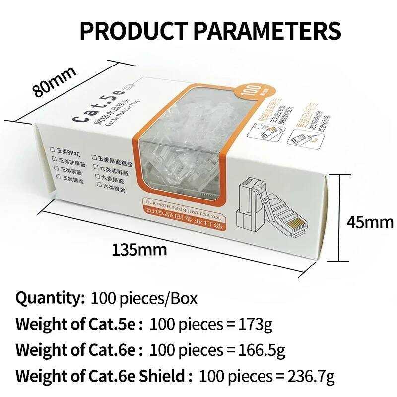 Gold 100Pcs/Box Plated Rj45 Plug Network Crystal Head Gigabit Ethernet ...