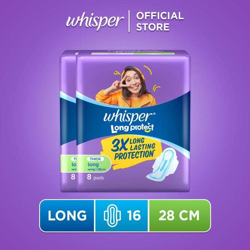 [Duo Pack] Whisper Long Protect Sanitary Napkin With Wings (8 Pads ...