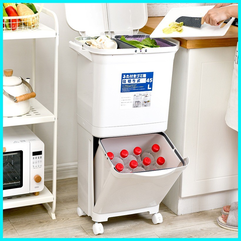 Double layer Trash Dustbin dry and wet separation trash hotel kitchen ...
