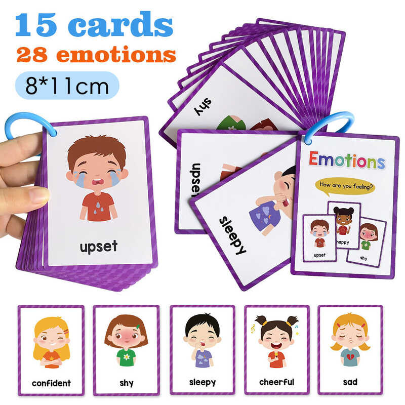 15 PCS Emotional Feeling Expression Flash Game Adjective Pocket ...