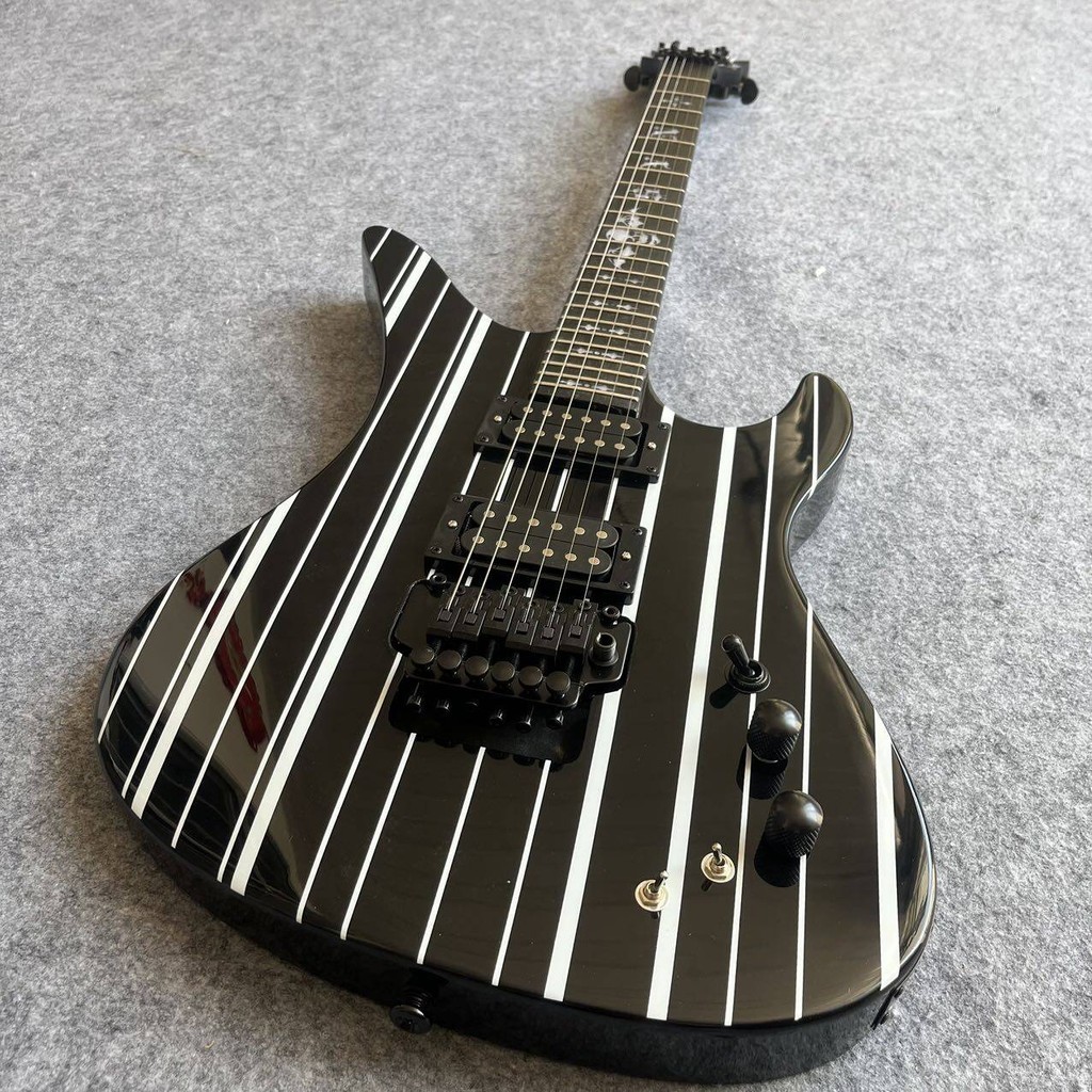 Schecter Black White Stripes 24 Frets Electric Guitar Skeleton Inlay ...