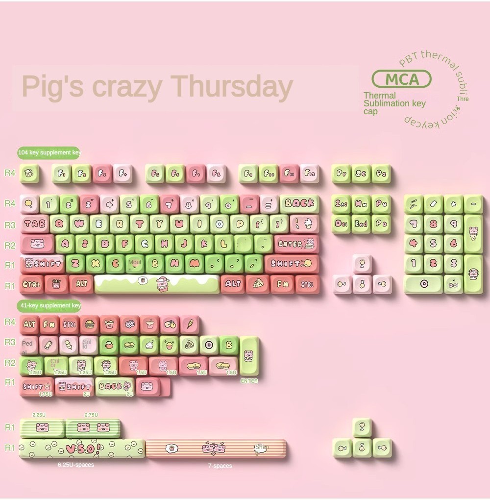 Pig Crazy Thursday Original Theme Pink and Green Keycap MCA Height Dye ...