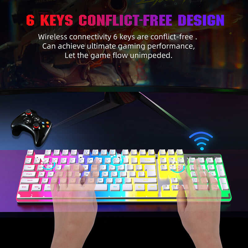 L96 Combo RGB Colo Backlit Rechageable 104 Keys 2.4G Wieless Keyboad ...