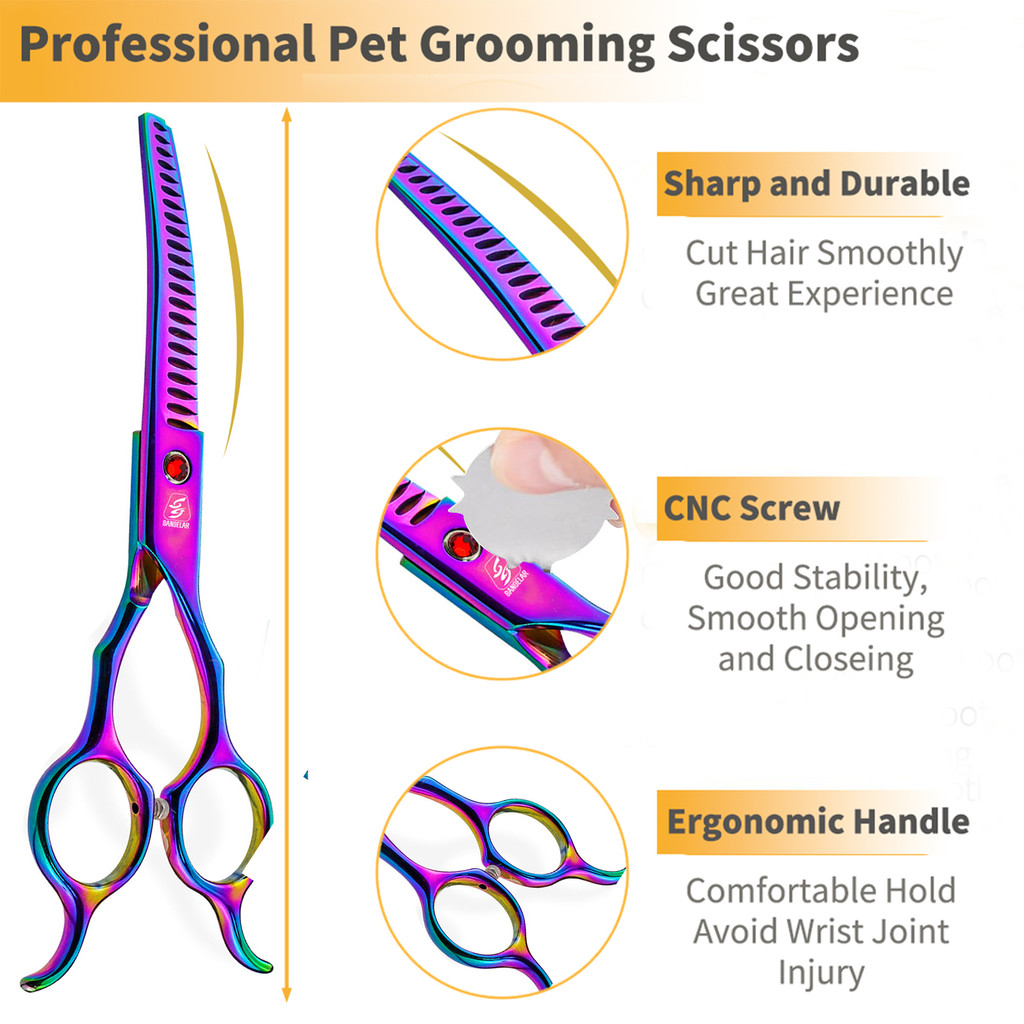 Sangelar 6.5 inch Professional Pet Thinning Curved Scissors, Dog ...