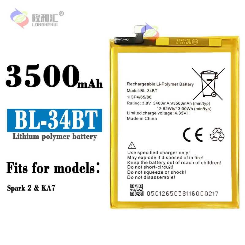 For Suitable Transsion Tecno Ka7 Spark 2 Mobile Phone Bl-34Bt With ...