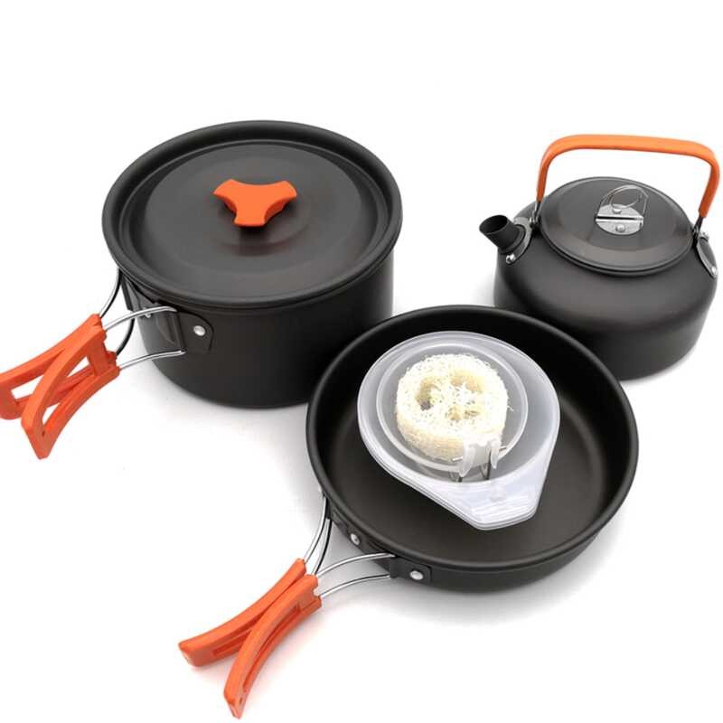 Outdoor ☆ Camping Cookware Kit Stainless Steel Cooking Teapot Pans Pot ...