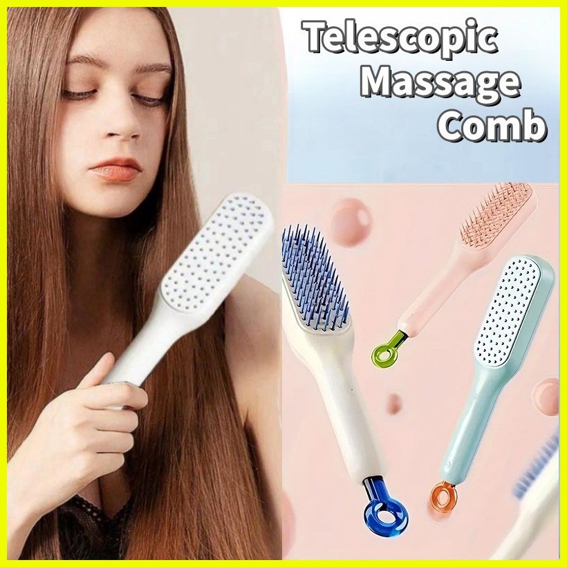 ๑ 1Pc Self Cleaning Anti Static Massage Comb Easy Clean Hair Brush with ...