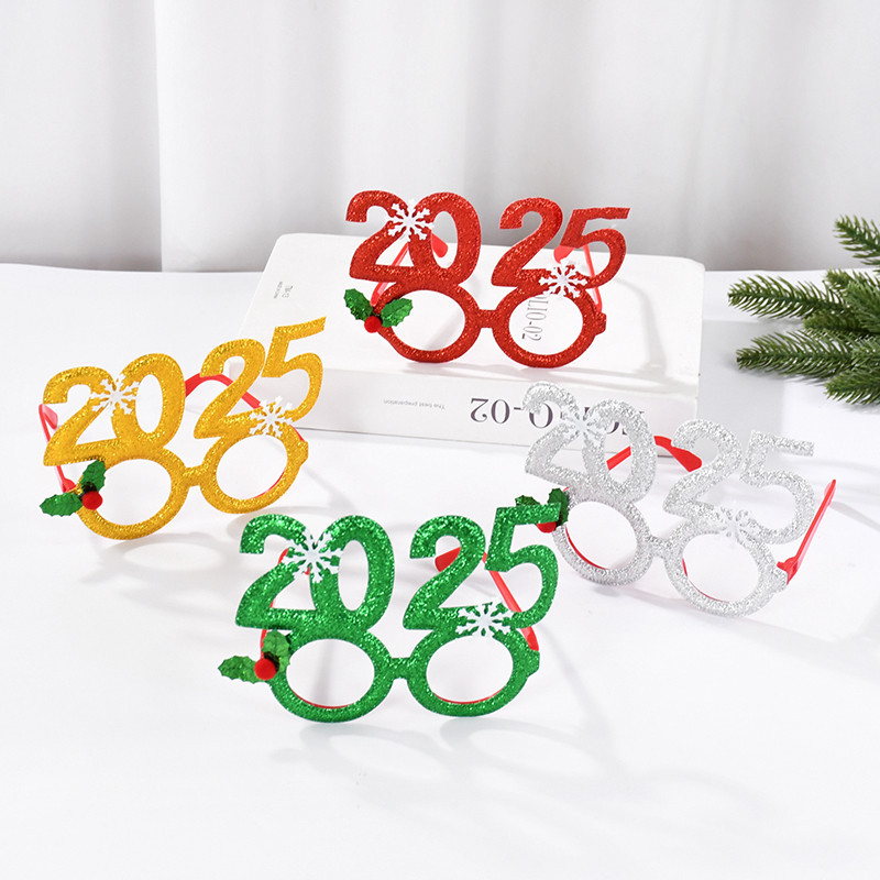 Christmas Glasses Frames 2025 New Year Eyeglasses Glittery Photo Props ...