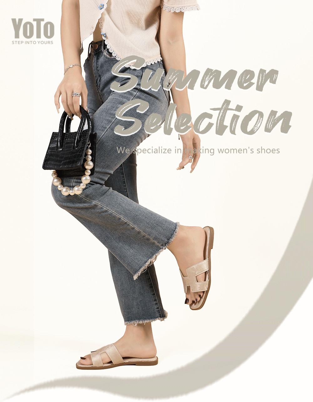 YOTO New H-Shaped Strap Slipper Luxury Leather Embroidery Print Flat ...