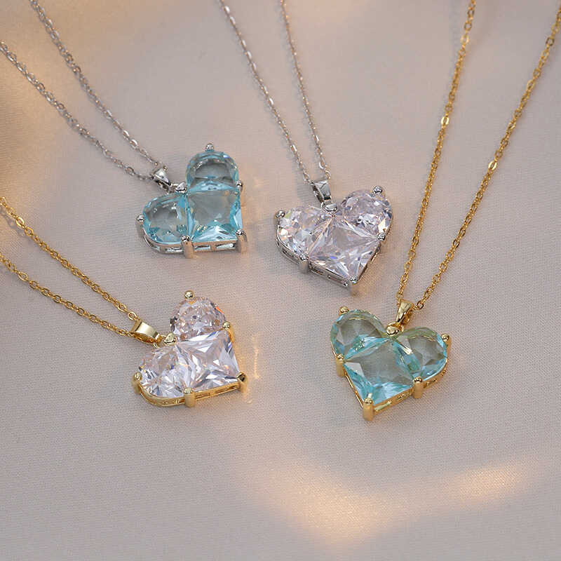 Necklace for Women Blue Crystal Niche Peach Heart Zircon Fashion Live ...