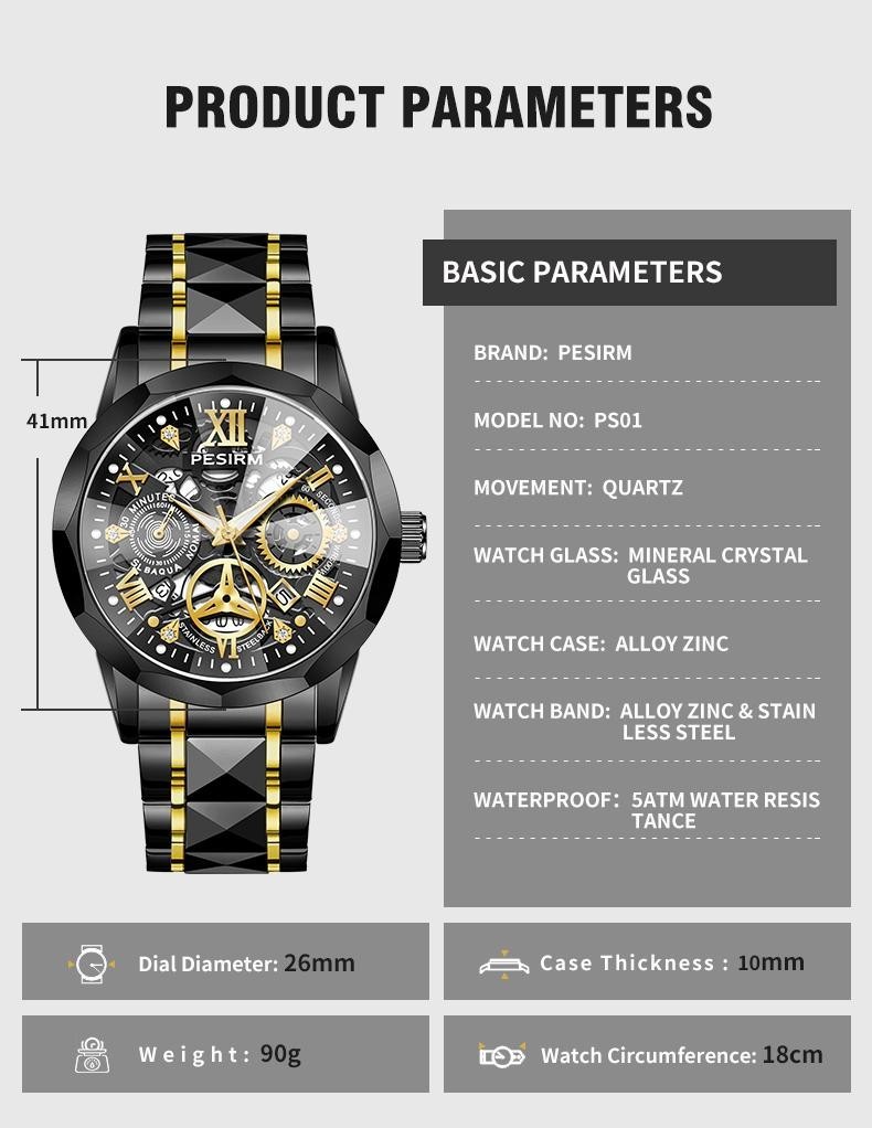 [ 100% Waterproof ] POSHI PESIRM Men's Quartz Watch Gift With Free Box ...