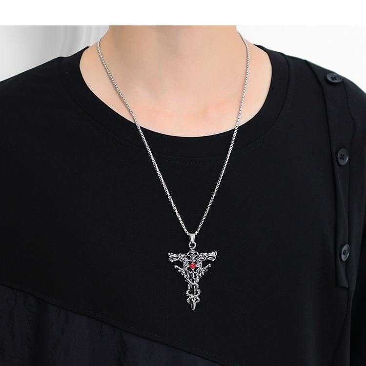 BAC Stainless Jewelry Double Dragon Titanium Steel Necklace Pendant ...