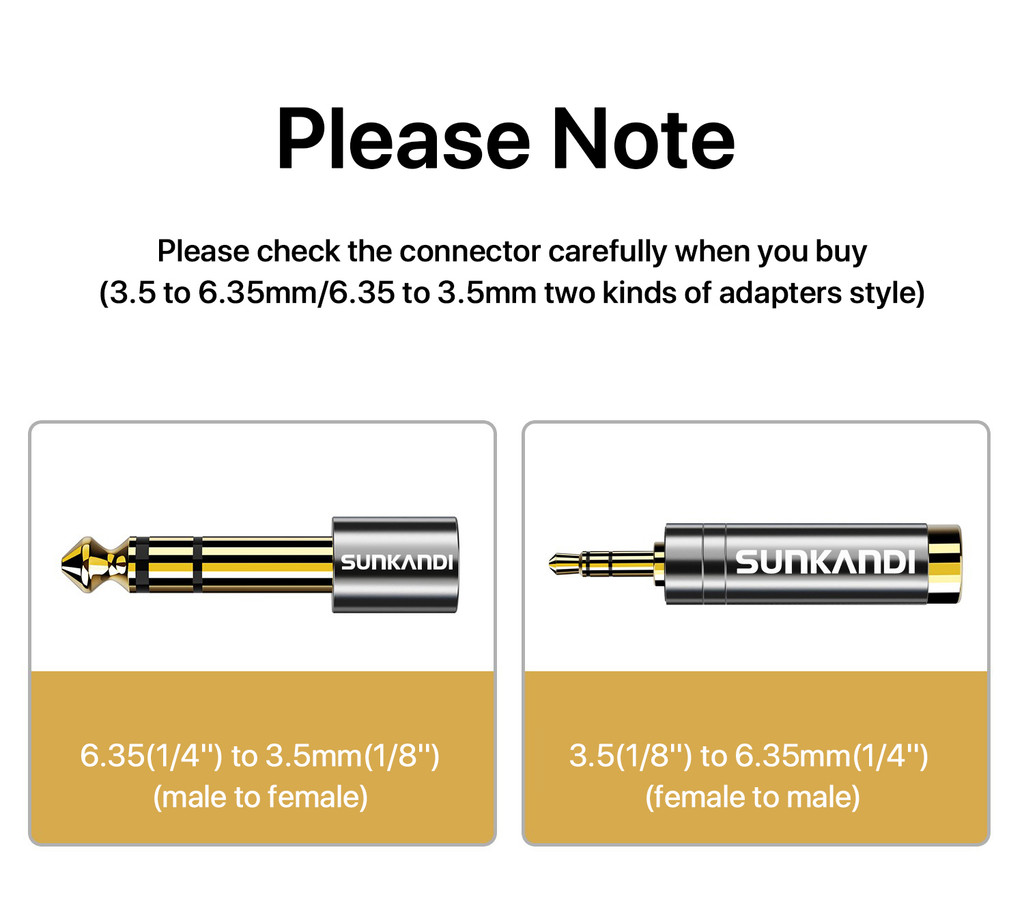 SUNKANDI 6.35mm Male to 3.5mm Female /3.5mm Male to 6.5mm Female Stereo Headphone Adapter Audio ...