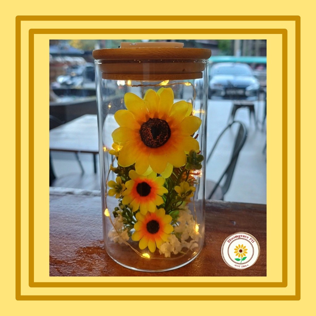 Bloomgrace PH Mini Sunflower in a Jar with Lights | Shopee Philippines
