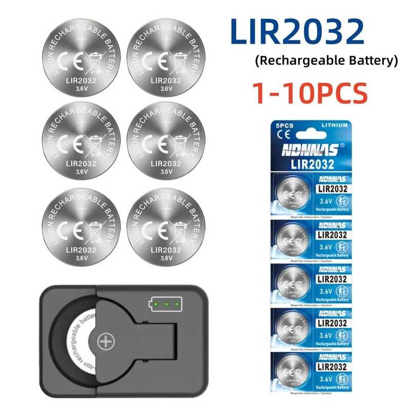 1-10Pcs 3 0E Lir2032 Button Battery 2032 3.6V Rechargeable Lithium Cell ...