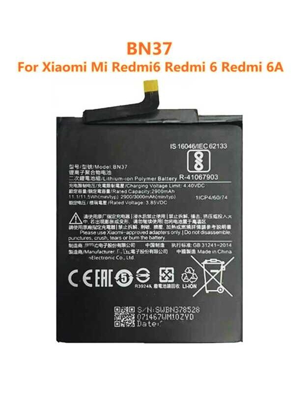 New 3000Mah Bn37 Battery For Xiaomi Mi Redmi6 Redmi 6A Redrice 6 Mobile ...