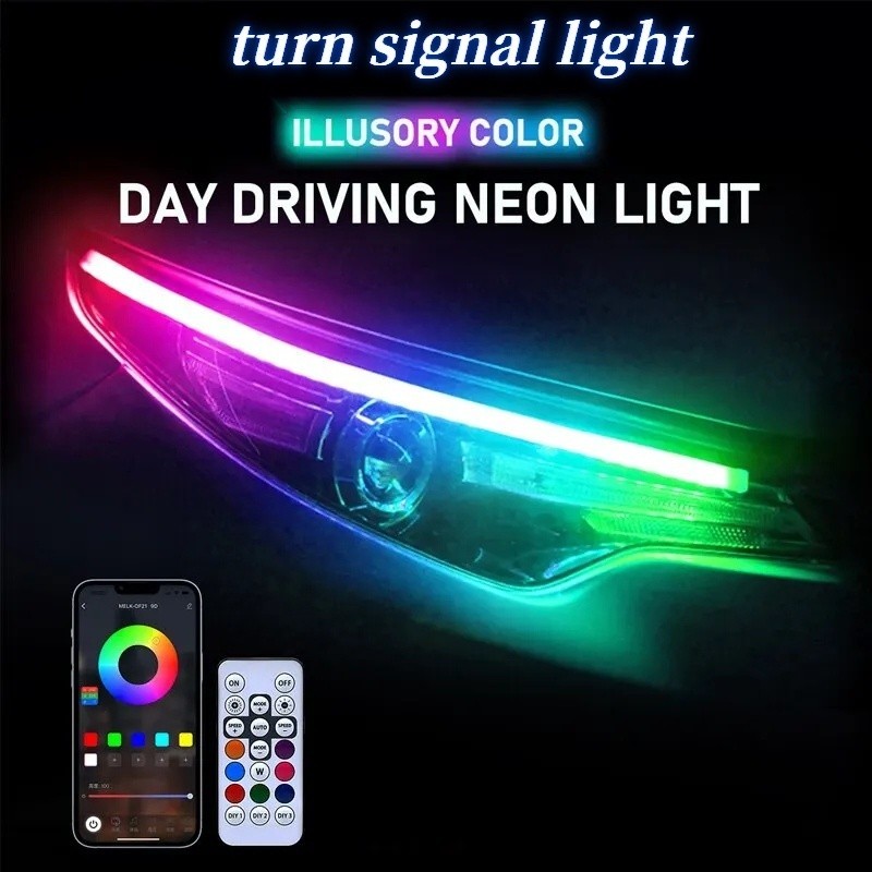 2Pcs DRL LED Strip Turn Signal Lamp RGB Flowing APP Remote RGB Flexible ...