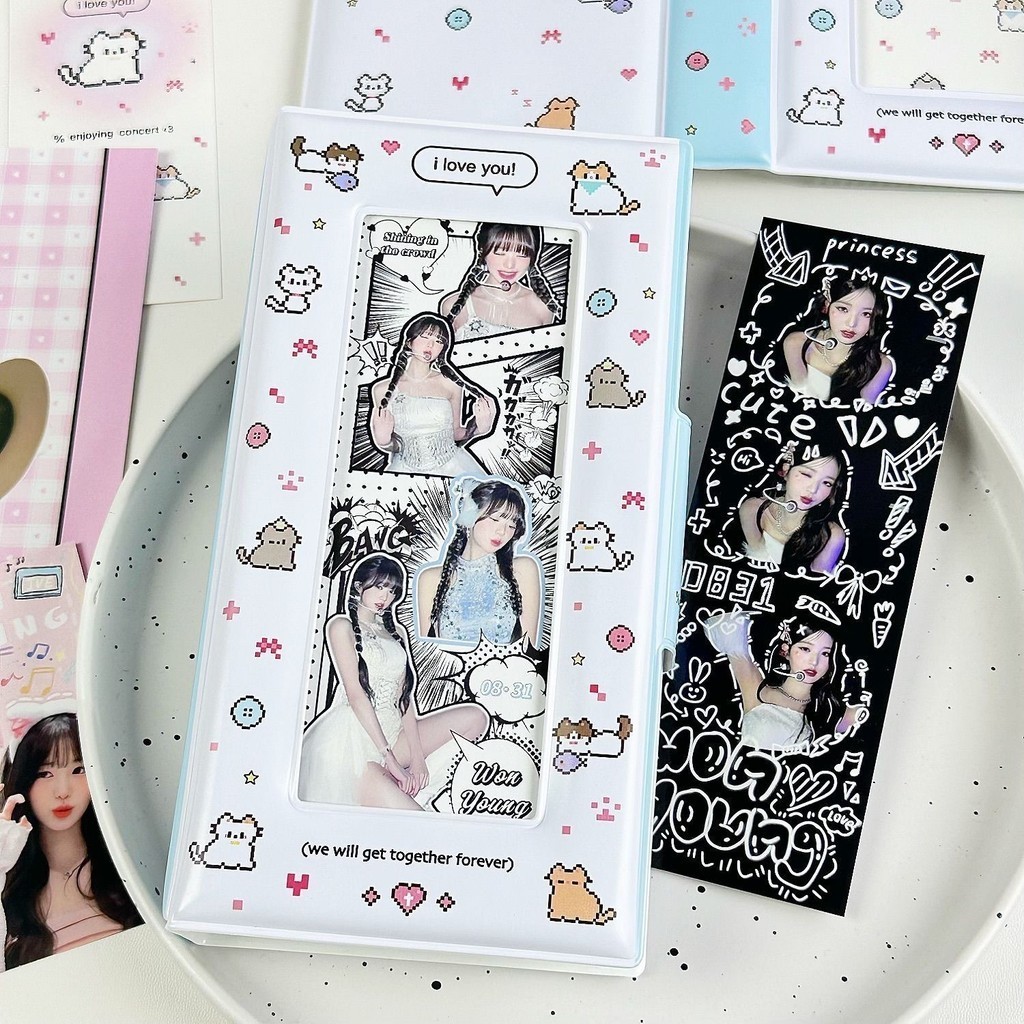 Ins Cute Pixel Kitten Life Four Compartments Snap Card Case Idol ...