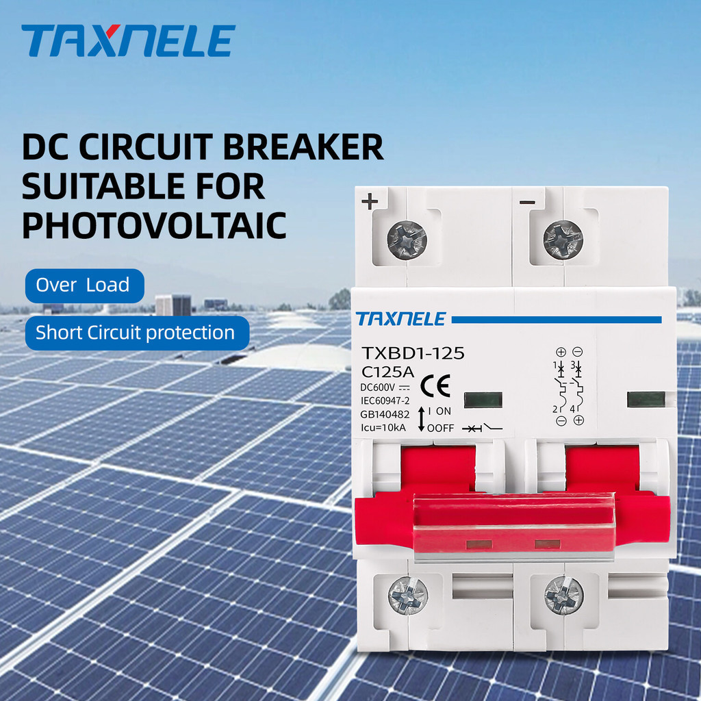 TAXNELE 2P DC 600V Solar Mini Circuit Breaker Battery Switch 125A 100A ...