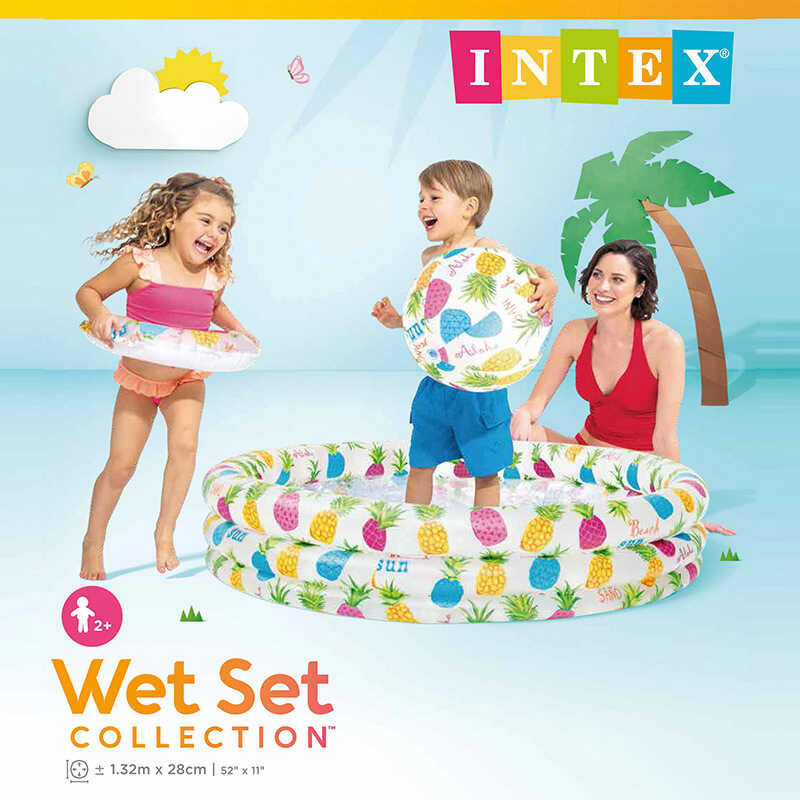 7E INTEX 59469 Pineapple Three Ring Set Fruit Pattern Pool Swimming ...
