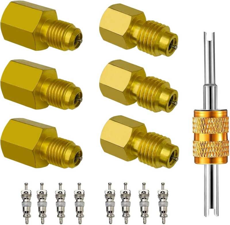R134a Adapters, R22 6 Pieces R134A Brass Refrigerant Tank R12 Fitting ...