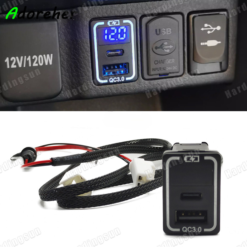 Car USB Port QC3.0 Fast Charger TYPE-C PD Interface Socket Adapter For ...