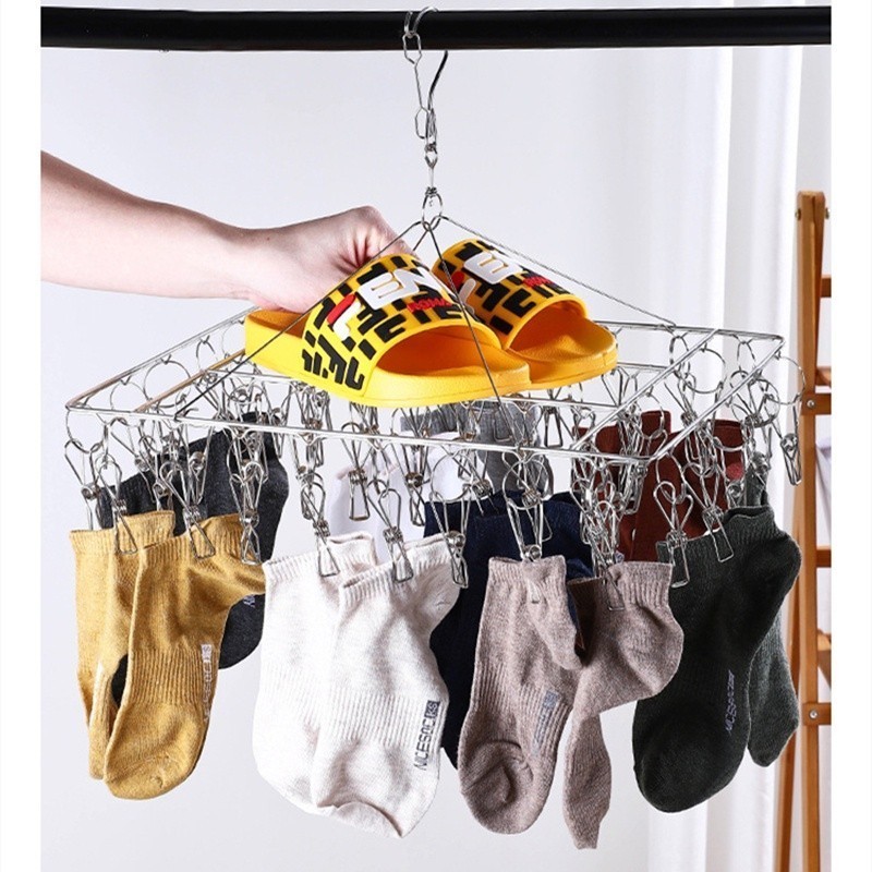 50 Clips Stainless Steel Clothes Racks Square Rotatable Hanger Home ...