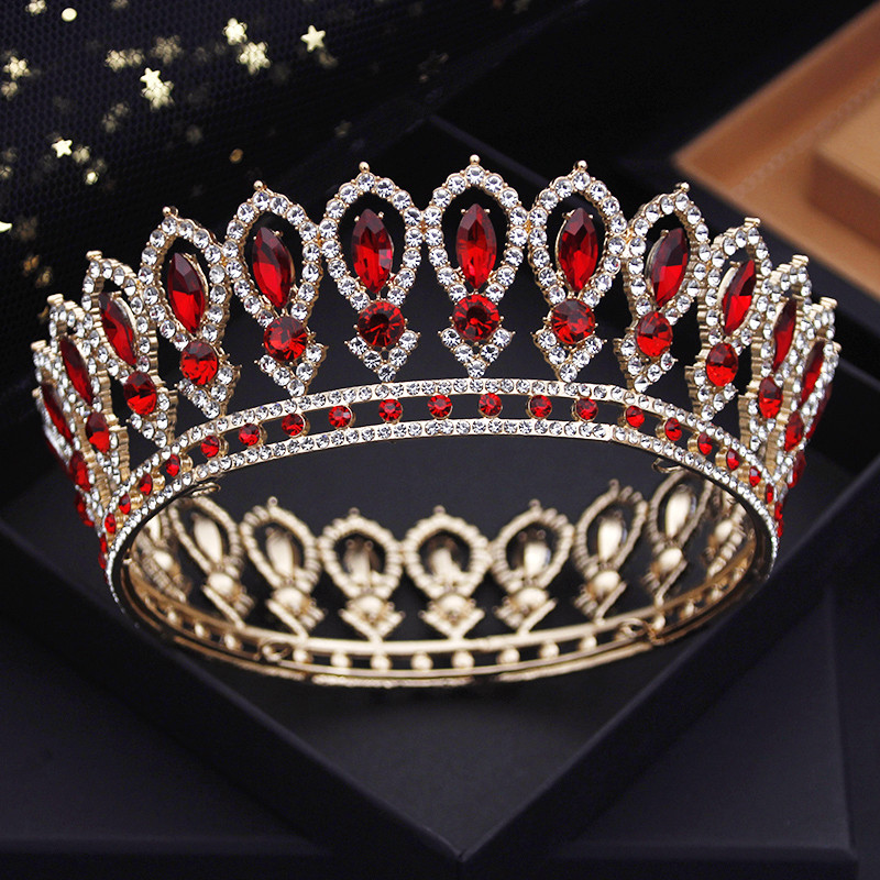 Baroque Circle Wedding Crown Red Crystal Tiaras Headdress Royal Queen ...