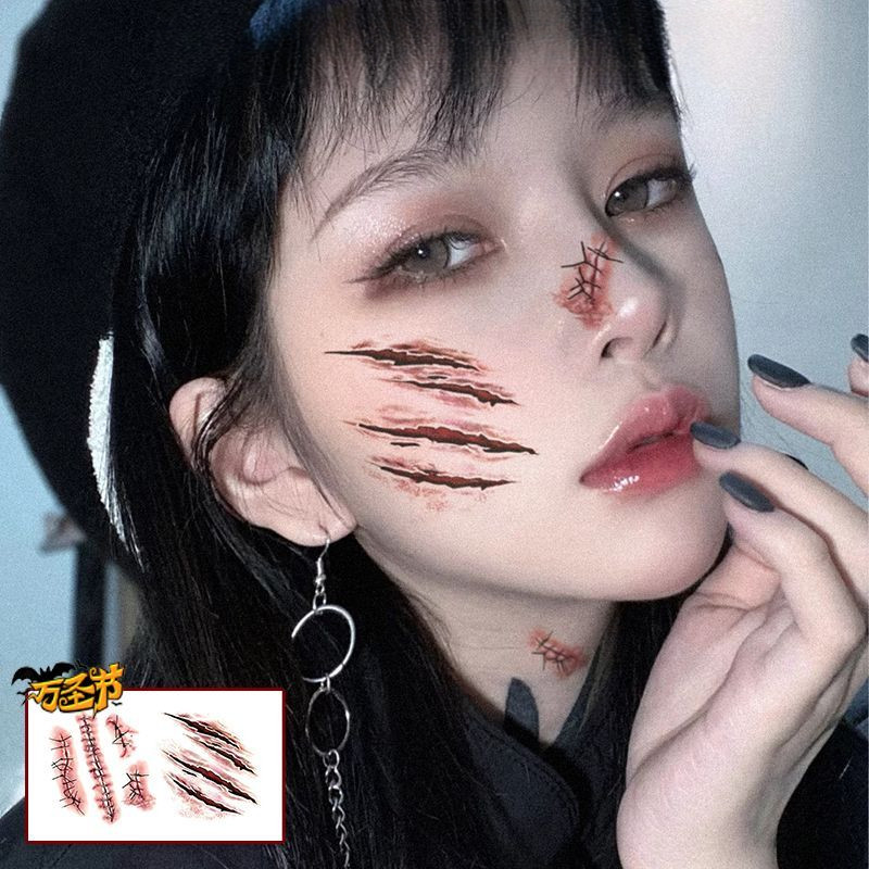 Halloween Tattoo Stickers Simulation Scar Stitching Needle Scratch Fake ...